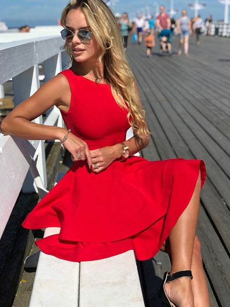 Round Neck Short Red Prom Dresses, Short Red Formal Graduation Homecom ...